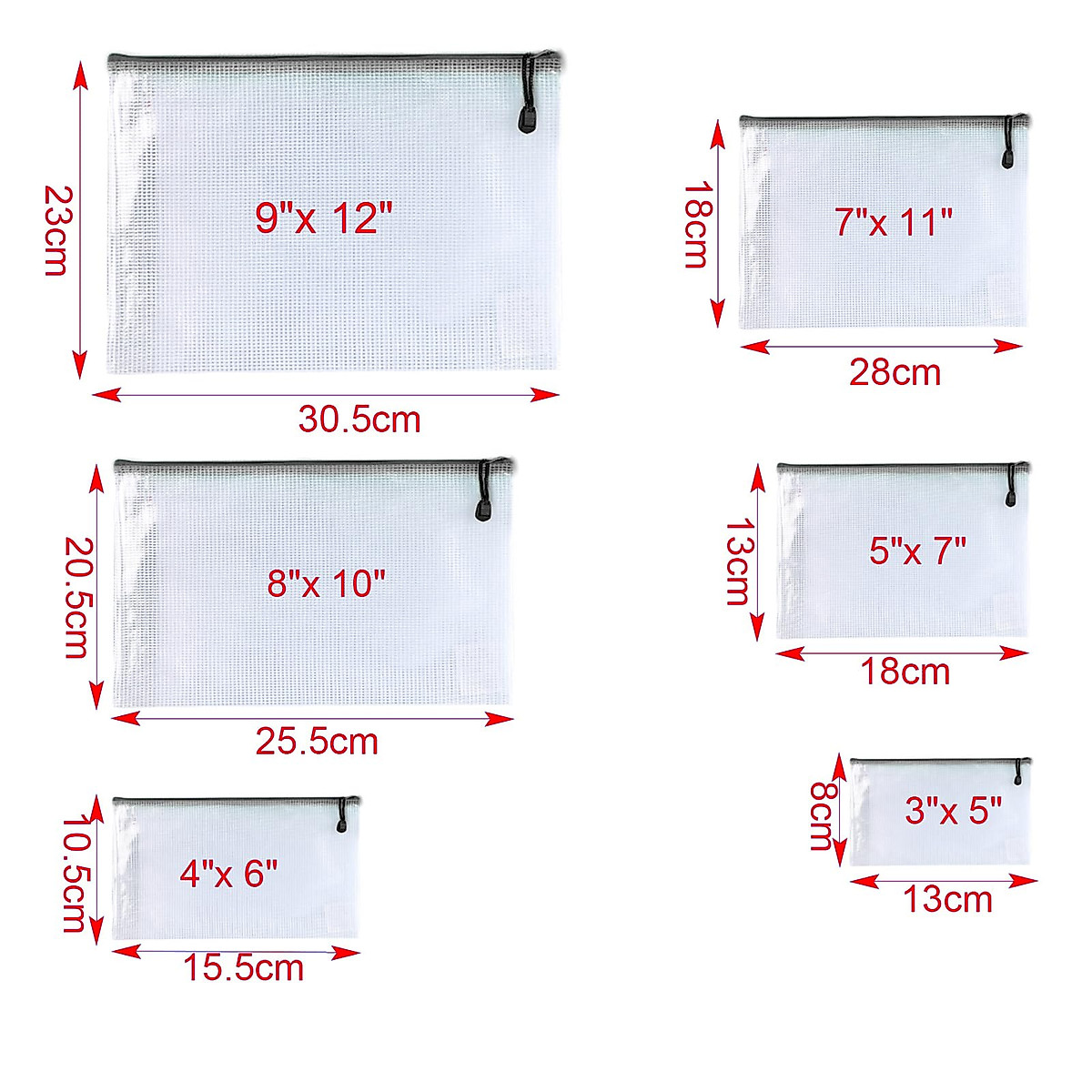 Oaimyy-24PCS-3 x 5" inchs-Mesh Zipper Pouch, Plastic Zip File Folders Puzzle Bags for Organizing,Office Supplies,Travel,Home Storage-Black