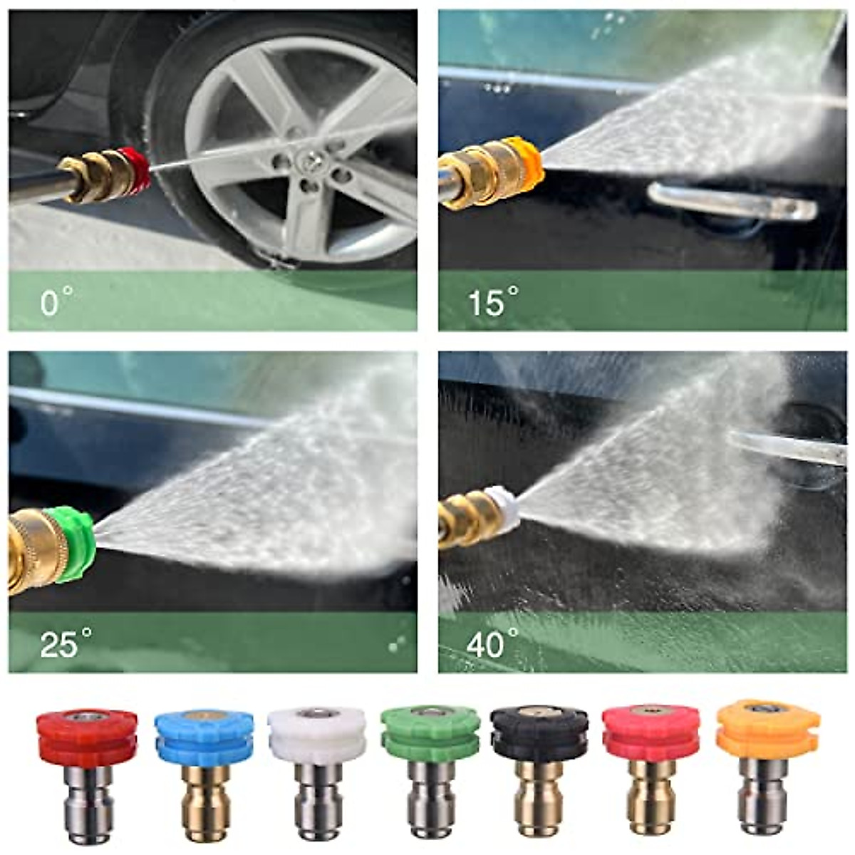 FIXFANS Pressure Washer Nozzle Tips with Nozzle Holder, 7 Pressure Washer Tips Multiple Degrees, 1/4" Quick Connect Pressure Washer Spray Nozzle Set, 4000PSI