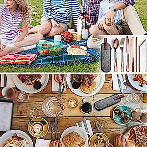 7 Piece Stainless Steel Portable Tableware Set Knife Fork Spoon Chopsticks Straw And Brush Products Travel Cutlery Set