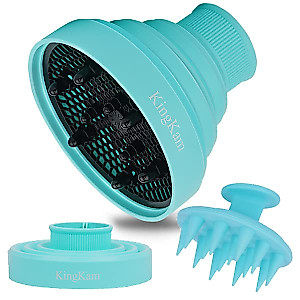 Collapsible Hair Dryer Diffuser + Scalp Massager Shampoo Brush- Silicone Blow Dryer Diffuser Attachment - Lightweight Portable Hair Diffuser