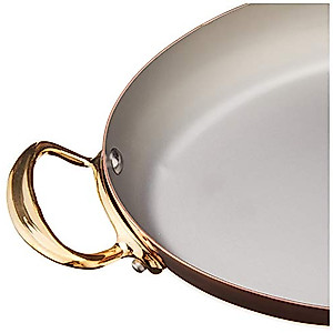 Mauviel M'150 B 1.5mm Polished Copper & Stainless Steel Oval Pan With Brass Handles, 13.8-in, Made in France