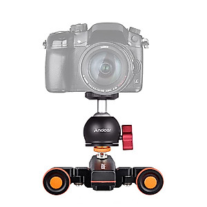 Andoer 3-Wheels Wireless Remote Control Motorized Camera Video Auto Dolly 3 Speed Adjustable with Mini Flexible Ballhead Mount Adapter Compatible with Canon Nikon Sony DSLR Camera Smartphone