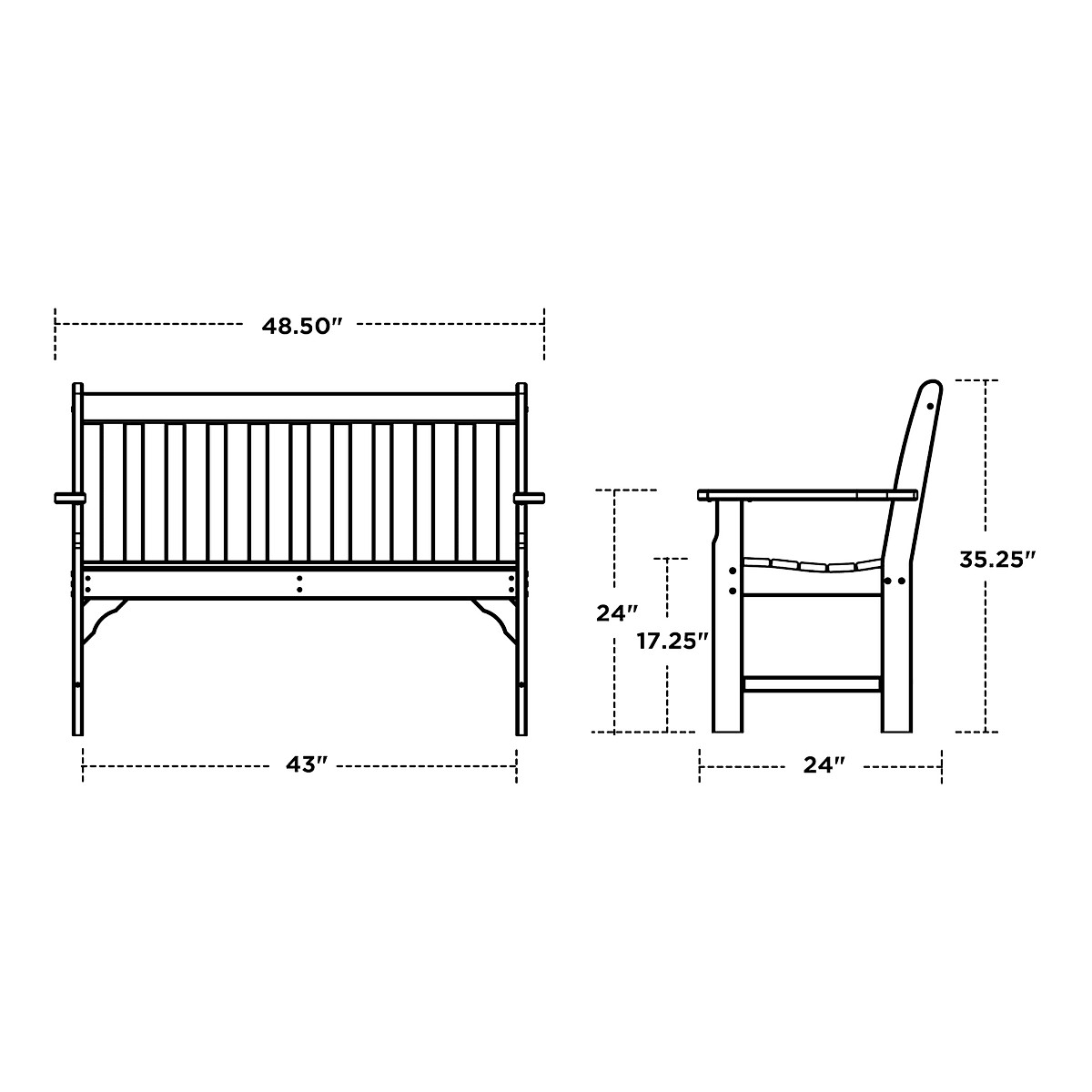 POLYWOOD Vineyard 48" Bench (Slate Grey)