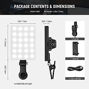 NEEWER RGB LED Light for Phone with Phone Holder & Light Clip, Dimmable CRI 97+ 3 Modes Phone Light, Built in 2000mAh Battery for Tablet/Laptop/Video Conference/TikTok/Selfie/Vlog/Live Stream, VL66C