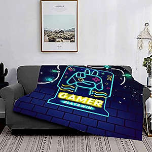 Flannel Gaming Throw Blanket for Boys Girls Teens, Soft Fluffy Video Game Blankets for Kids Teenage Adults, Gamer Fleece Throw Blankets for Beds Bedroom Room Decor Couch 60x50 Inches