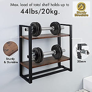 KES Bathroom Shelf with Bar Wall Mounted, 2-Tier Industrial Wooded Rustic Wall Shelf Over Toilet Rack with Double Adjustable Bar Floating Shelves 23.6-inch Metal Black, BTR500S60-BK