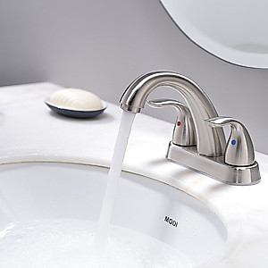 Phiestina Centerset 4 Inch Brushed Nickel 2 or 3 Holes Stainless Steel Bathroom Sink Faucet, 2 Handle Bathroom Faucet with Copper Pop Up Drain and Water Supply Lines, BF008-5-BN