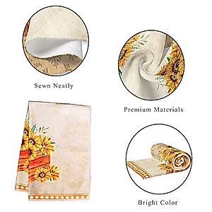 Strenflie Fall Kitchen Towels Set of 2, Yellow Floral Autumn Dish Towels Holiday Tea Hand Towels Housewarming Gifts for New Home Bathroom Kitchen