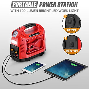 4-in-1 Car Jump Starter with Air Compressor 260 PSI Tire Inflator, 900A Peak Auto Battery Booster Jump Box(Up to 6.0L Gas or 3.0L Diesel Engine), Portable Power Station DC/USB Outlets