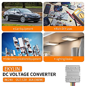 24v to 12v Converter, Step Down Converter 30A 360W for Heavy Duty Truck Car Power Reducer Converter for Auto Car Truck Vehicle Boat Solar System etc.(DC15-40V Inputs)