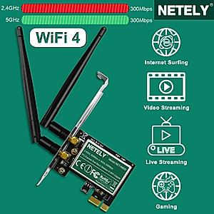 NETELY Wireless N Dual Band 600Mbps 2-Stream PCIE WiFi Adapter for Desktop PCs, PCIE WiFi Card, 2.4GHz 300Mbps and 5GHz 300Mbps, Qualcomm Atheros Wireless Network Adapter(NET-N600)