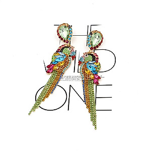 Parrot Earrings for Women, Cute Bird Parrot Tassel Earrings for Womens, Beaded Parrot Dangle Earrings Hypoallergenic, Tropical Parrot Animal Bohemian Drop Earrings, Sterling Silver, No Gemstone