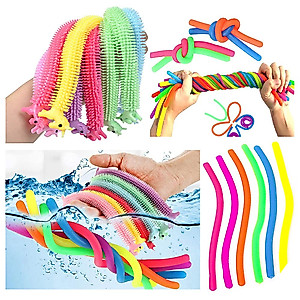 24 Packs Monkey Noodles,Stretching Strings,12 Pcs Unicorn Shaped,12 Pcs Noodle Shaped,Sensory Fidget Set, Stretching up to 4.3-6 feet length,monkey noodle fidget set,fidget noodles