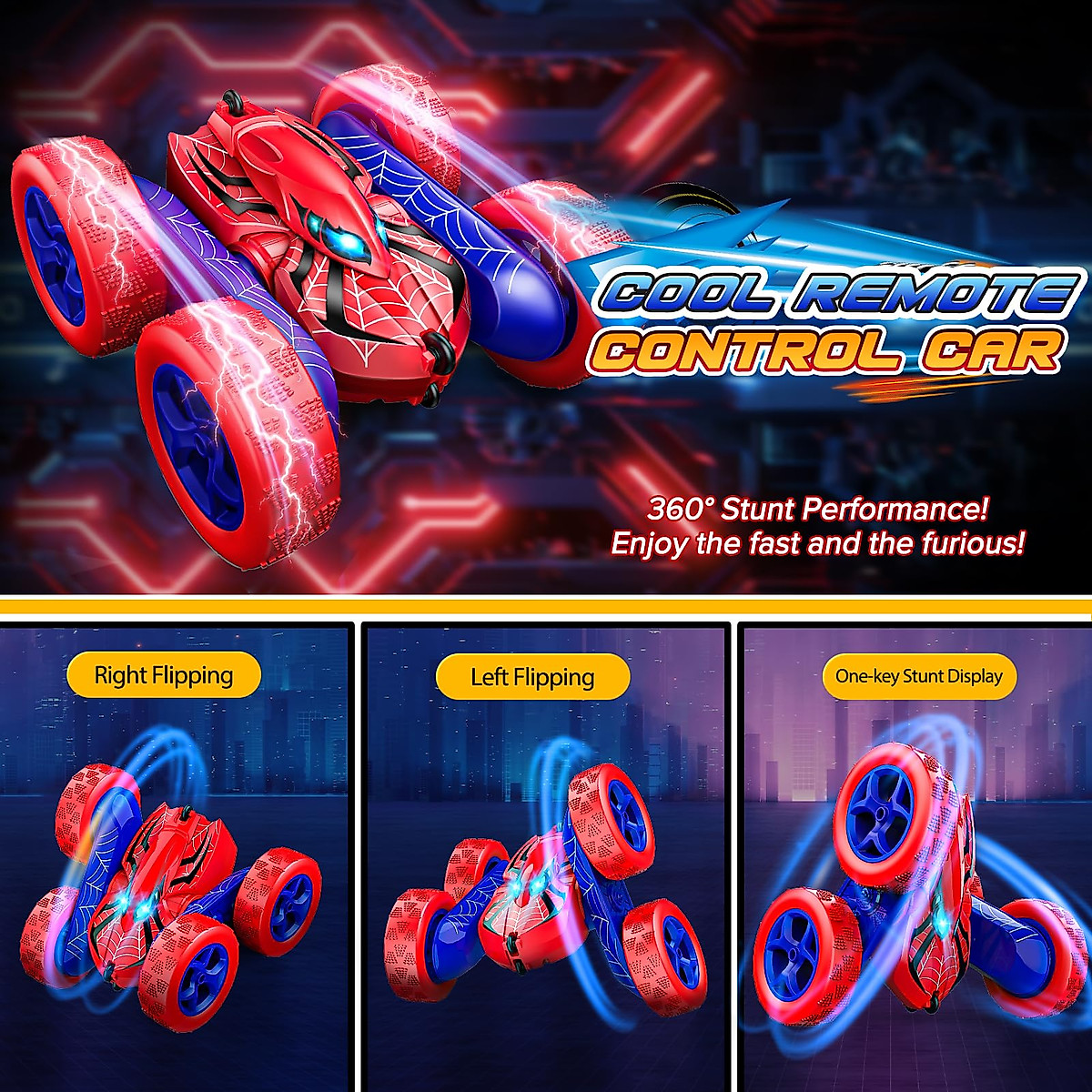 Excitobo Remote Control Car,RC Cars for 4 5 6 7 8 9 10 11 12 Year Old Boy Double Sided 360°Flip 4WD Rechargeable Drift RC Race Car Boys Toys Birthday Gifts Easter Basket Stuffers for Kids Age 4-12