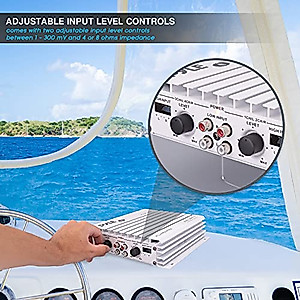 Pyle Hydra Marine Amplifier - Upgraded Elite Series 400 Watt 4 Channel Audio Amplifier - Waterproof, Dual MOSFET Power Supply, GAIN Level Controls, RCA Stereo Input & LED Indicator - PLMRA402