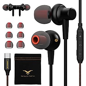 USB Type C Headphones with Super Bass and 7.1 Surround, 4 Sound Effects&Karaoke Mode in Ear Earphones Wired Earbuds for Samsung Galaxy S22 S21 S20 Ultra Plus Note20, iPhone 15 15Pro 15Pro Max iPad Pro