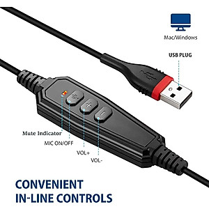 Arama USB Headset with Microphone, Computer Headset with Noise Cancelling Mic, Ultra Comfort HD Stereo Sound Wired Headphones with in-Line Controls for PC Laptop Home Office Skype Zoom UC Call Center