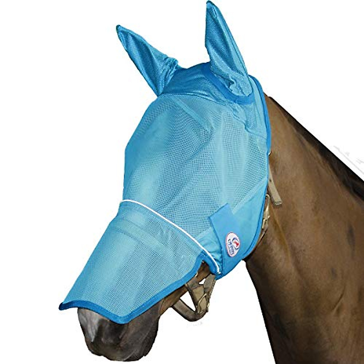 Derby Originals Reflective Mesh Fly Mask with 1 Year Warranty Includes Ears and Nose Cover,Summer Blue,Large (Full/Average),72-7109SB-L