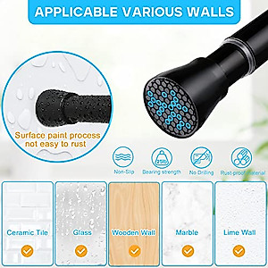 Black Spring Tension Curtain Rod 28-52 Inches, 7/8" Diameter Adjustable Shower Curtain Rod No Drill, Anti-slip Heavy Duty Spring Curtain Rod for Windows Bathroom Kitchen Closet Doorway