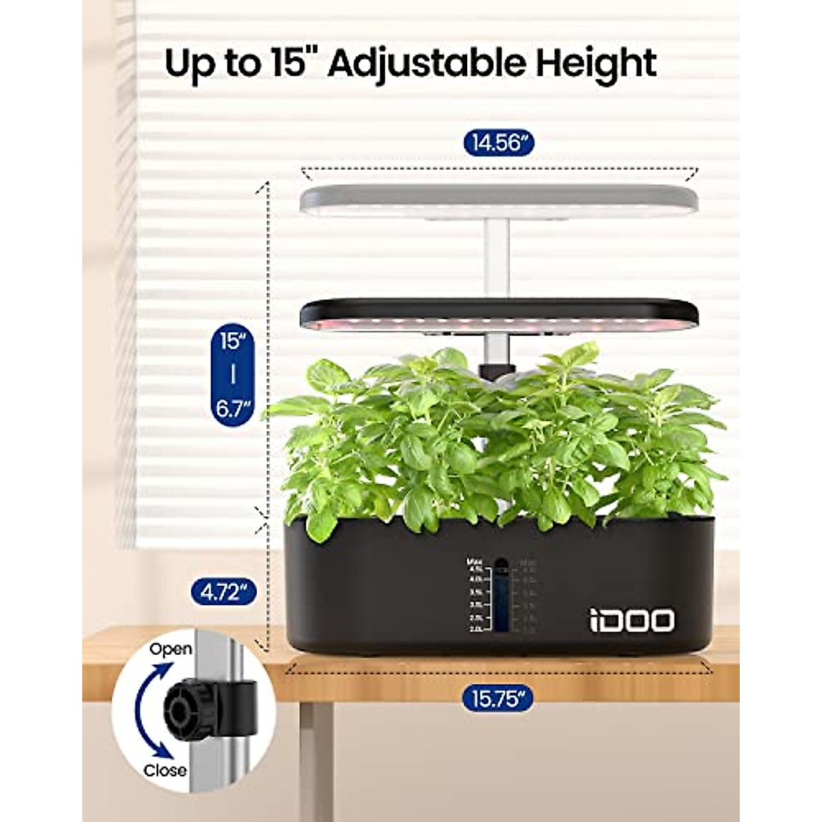 iDOO Hydroponics Growing System, 10 pods Indoor Herb Garden with LED Grow Light, Auto Timer Smart Garden, Water Shortage Alarm, 15'' Height Adjustable, 4.5L Water Tank