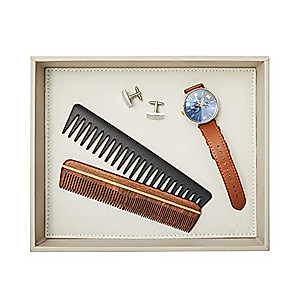 Juvale 2 Pack Faux Leather Valet Tray for Men, Velvet Catchall Organizer for Entryway, Nightstand, Keys, Wallet (Cream, 10 x 8 x 2 In)