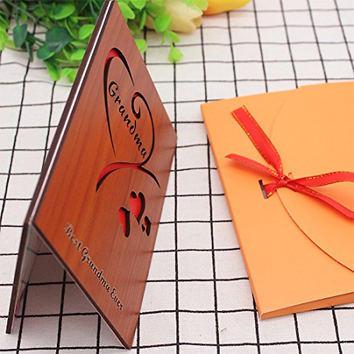 Creawoo Wooden Mothers Day Card for Mom Wife, Best Mom Ever Greeting Cards with Envelope, Happy Mother's Day, Birthday, Holiday Gift Cards from Daughter, Son