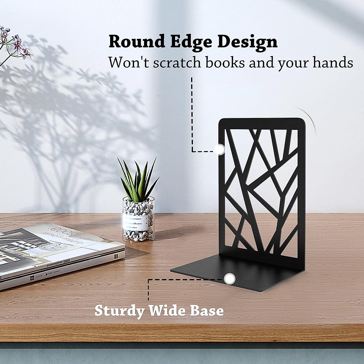 Book Ends, Bookends for Shelves, Home Decorative Bookends for Heavy Books, Non-Skid Book Holders for Shelves, Metal Book End Bookend for Home Office Decor, 7 x 4.7 x 3.5” (2 Pairs/ 4 Pcs, Large)