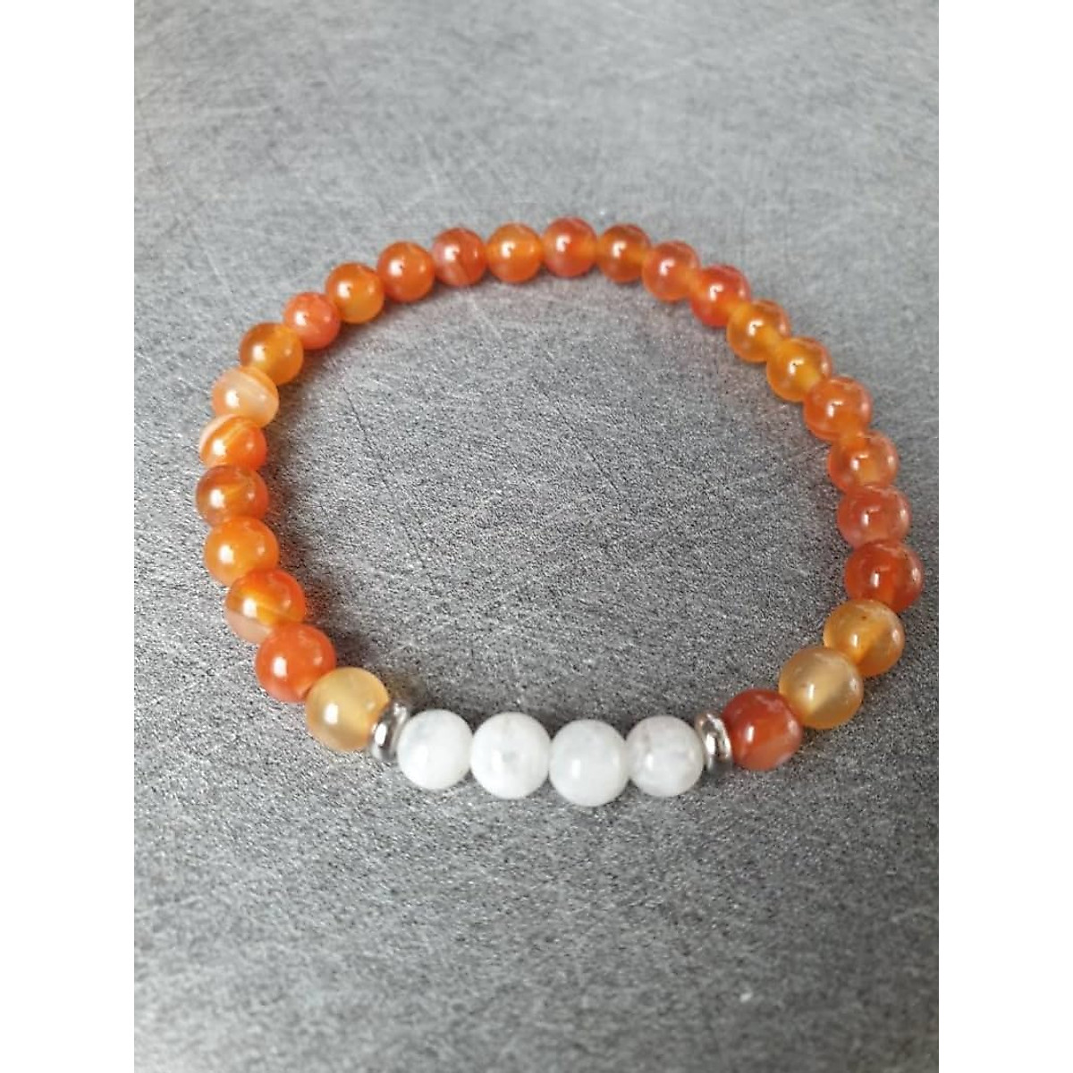 LKBEADS Natural Carnelian & Moonstone 6mm rondelle smooth 7inch Semi-Precious Gemstones Beaded Bracelets for Men Women Healing Crystal Stretch Beaded Bracelet Unisex