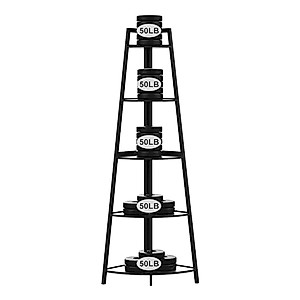 POXAKA Corner Shelf, 5 Tier Bookshelf Open Corner Shelf Stand, 70.8 Inch Tall Bookcase, Modern Bamboo Corner Stand in Living Room, Bathroom, Small Space