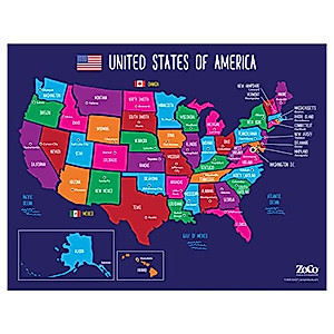 Safety Magnets Map of USA 50 States with Capitals Poster - Laminated, 17 x 22 inches - Colorful Complete Map of United States for Children - North America, US Wall Map - Classroom & Homeschool