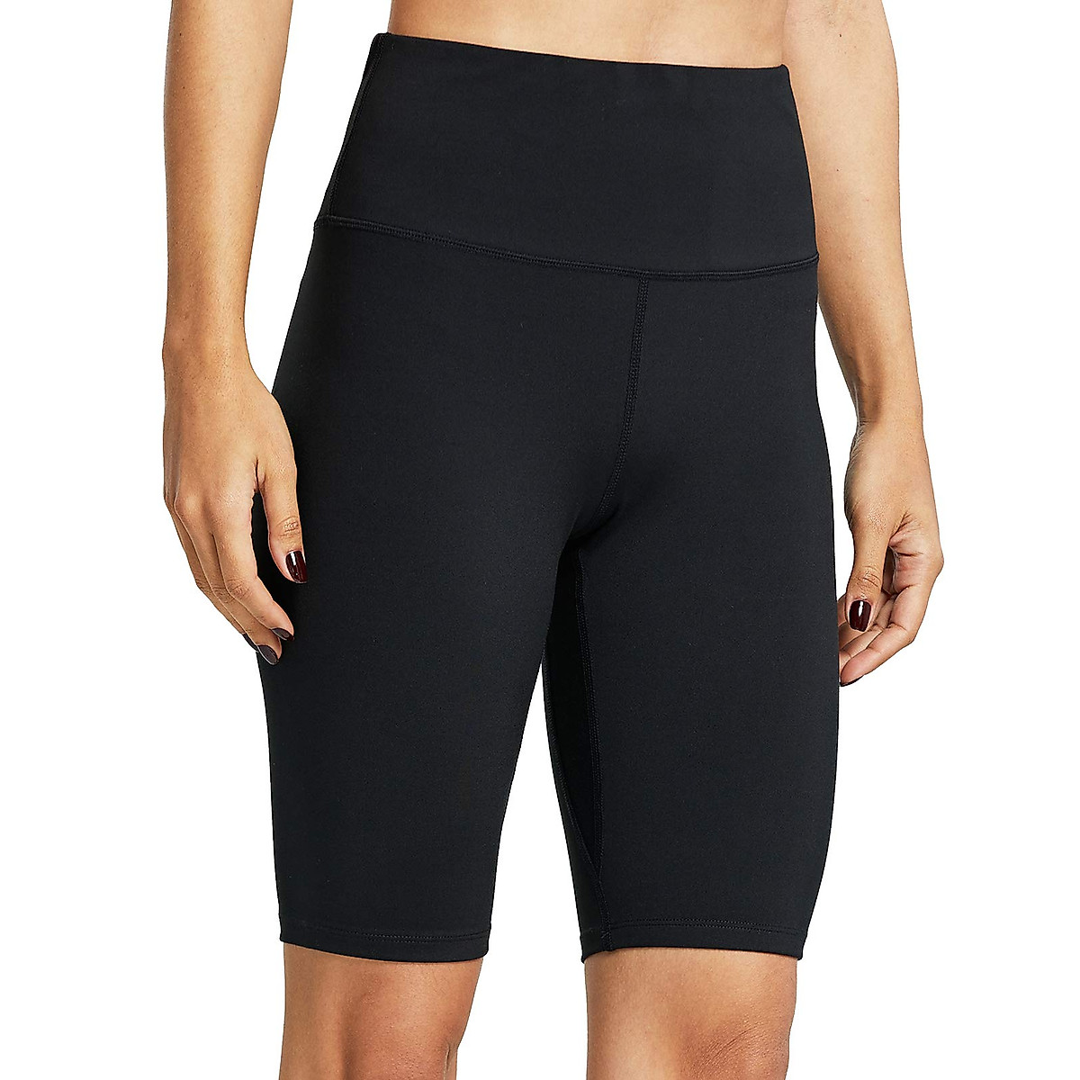 ZUTY 10"/ 5" Biker Shorts Women High Waisted with 2 Hidden Pockets Workout Athletic Compression Yoga Long Shorts Black L