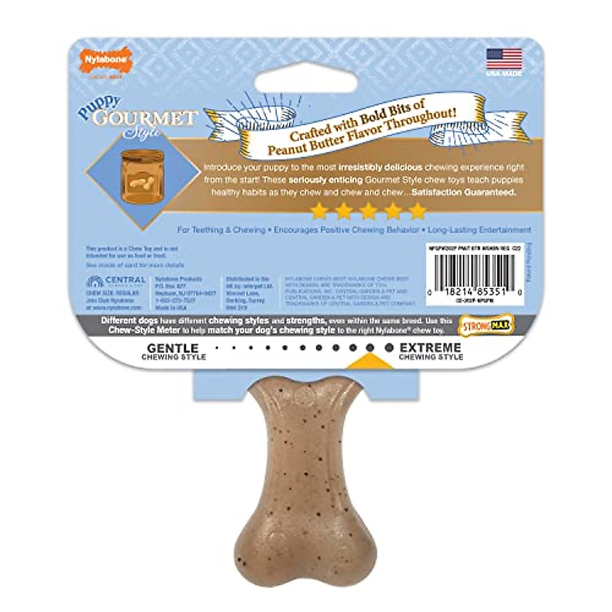 Nylabone Dog, Puppy Gourmet Style Strong Chew Toy Wishbone Peanut Butter Small/Regular (1 Count)