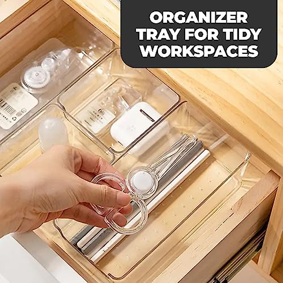 FRANIKAI 25 PCS Clear Plastic Drawer Organizer Set with 4 Sizes, Vanity Desk Drawer Divider & Makeup Organizer, Bathroom, Kitchen, Office Desk & Jewelry Organizer, Cabinet Storage Bins Divider Plastic Drawer Organizer of 25 PCS , Set 4 Sizes for Bathroom,