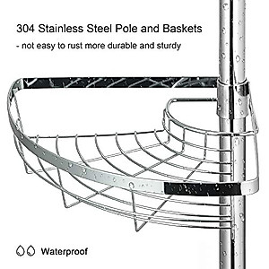 Lucalda Corner Shower Caddy Tension Pole, Stainless Steel Pole Organizer, Rustproof Shower Corner Shelf, Adjustable Shower Shelf with 4 Tier Baskets and 1 Towel Bar, 59-110 Inches, Silver