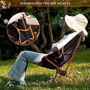 Sportneer Portable Folding Lightweight Camping Chair Camp Chair for Adults Foldable Compact Beach Backpacking Chairs Outdoor Chair for Camping Hiking Lawn Picnic Outside Travel (2, Orange)