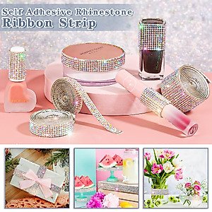 8 Rolls Rhinestone Ribbons,Cludoo 8 Yard Silver Self Adhesive Rhinestone Ribbon, Bling Crystal Diamond Ribbon Roll Wrap Glittering Rhinestones Sticker for Decoration Car DIY Arts Crafts Wedding