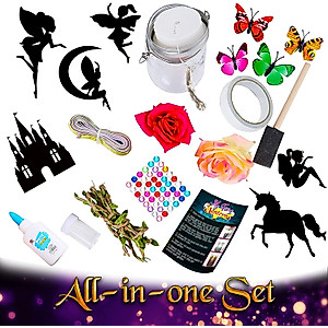 FUNZBO Fairy Lantern Jar Craft Kit - Arts and Crafts for Girls with Fairy and Unicorn Silhouettes, Kids Night Light for Room Decorations, Kids Art Projects, Craft Kits for Kids Ages 4-8