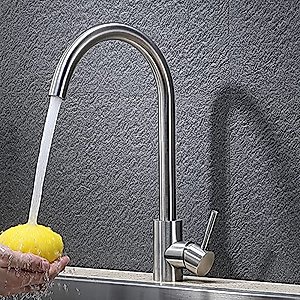 VAPSINT 360 Degree Swivel Modern Brushed Nickel Single Handle Bar Faucet, Small Rv Prep Bar Sink Faucet Bar Faucet for Kitchen Sink Single Hole with Hot & Cold Water Supply Hoses