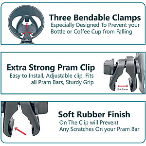 Universal Stroller Cup Holder, Universal Stroller Organizer Baby Bottle Holder - Stroller Accessory, Parent Cup Holder for Stroller/Bike