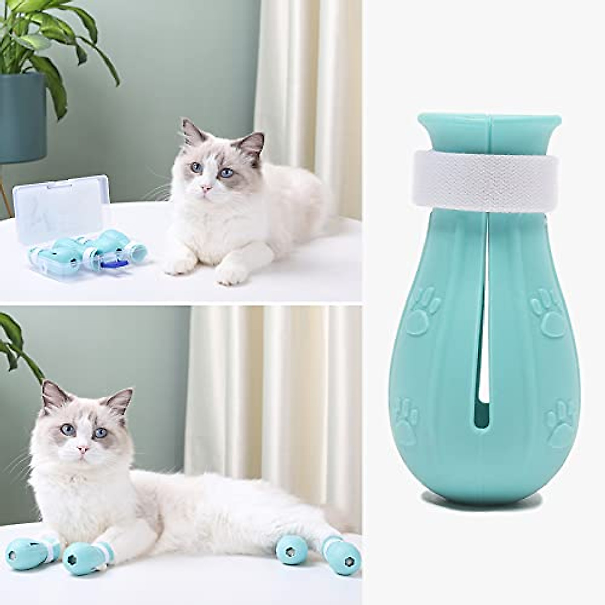 4Pcs Cat Boots for Cats Only Paw Covers Protectors Claws Shoes Paws Wound Boot Silicon Anti Scratch Cat Mittens for Bathing, Nail Clipping, Ears Cleaning, Treatment