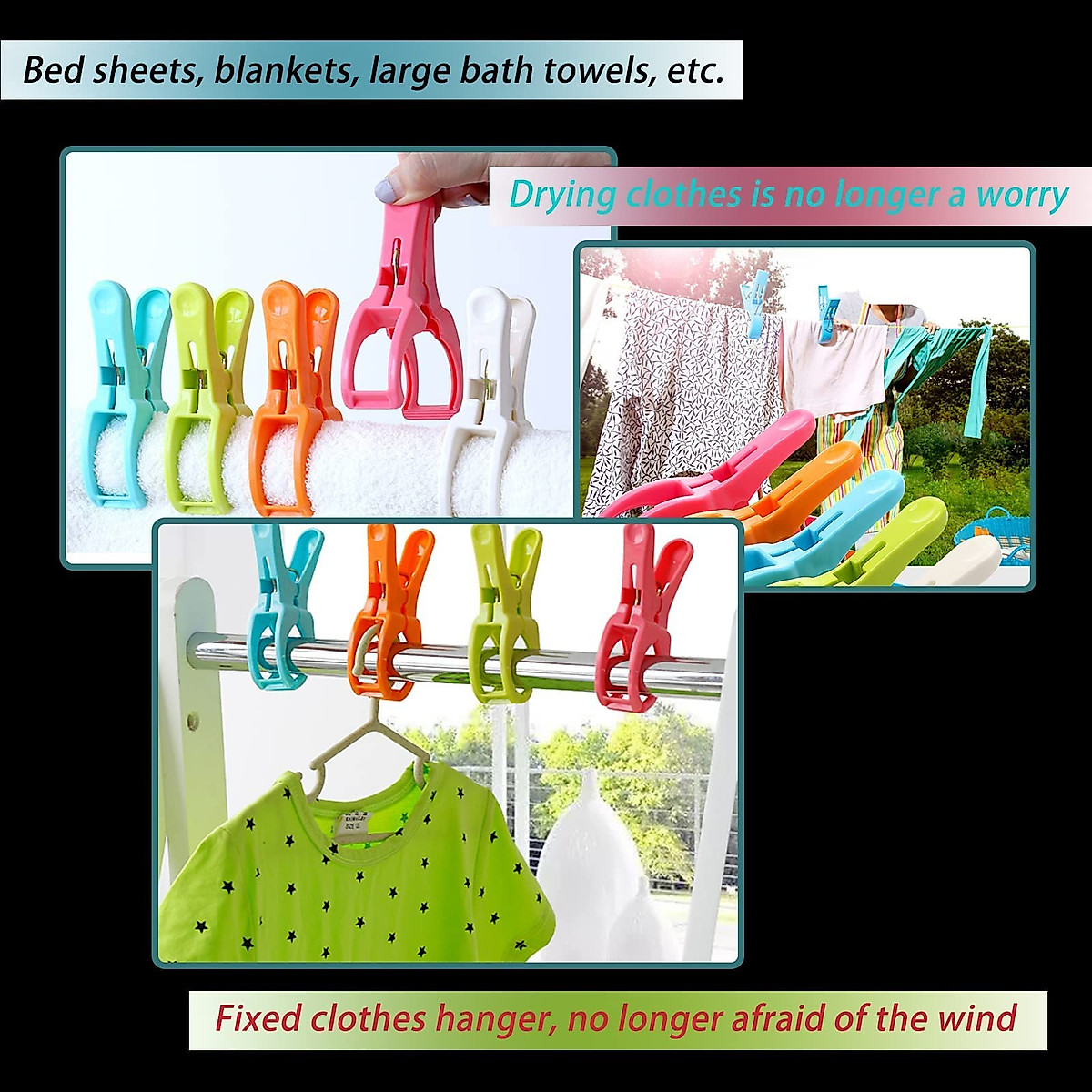 Beach Towel Chair Clips 4.5 Inch 10 Pcs,Big Size Color Plastic Lounge Chair Towel Clips,Pool Clips to Keep Towel from Blowing Away for Family Daliy Use