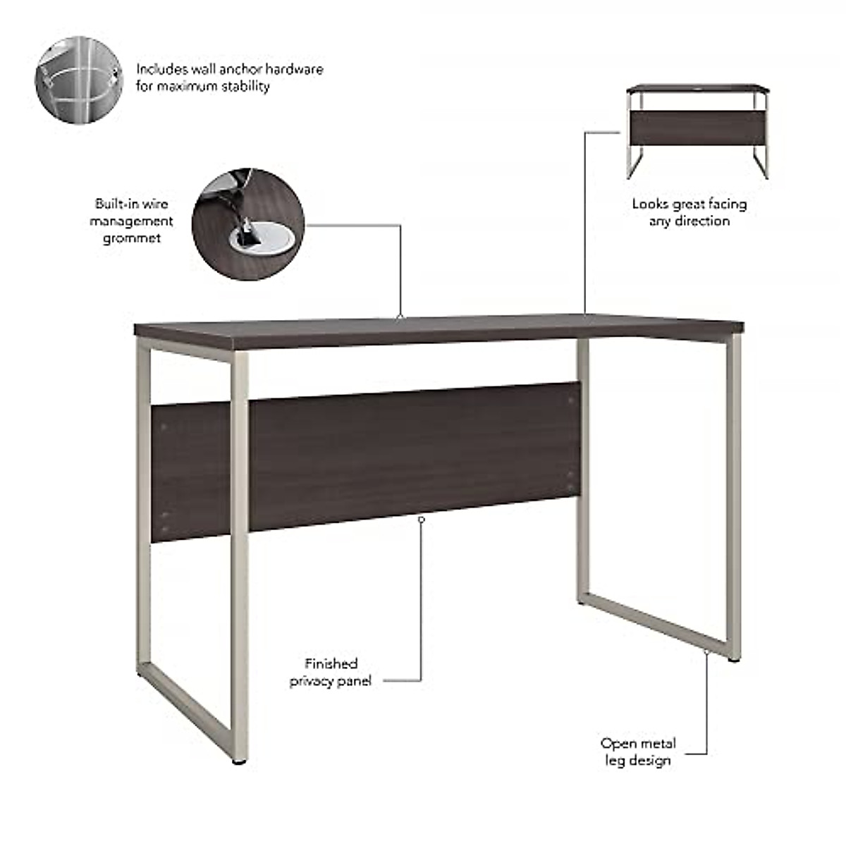 Bush Business Furniture Hybrid Computer Table Desk with Metal Legs, 48W x 24D, Storm Gray