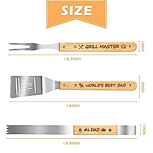 Haooryx 3PCS Father Grilling Tool BBQ Accessories Set World's Best Dad Stainless Steel Grilling Tong for Men Outdoor Camping Housewarming Party Gift Supplies Father's Day Dad's Birthday Present