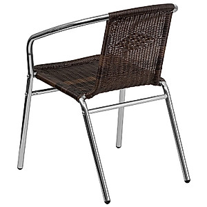 Flash Furniture Lila 4 Pack Commercial Aluminum and Dark Brown Rattan Indoor-Outdoor Restaurant Stack Chair