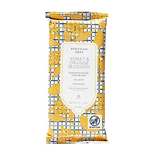 Beekman 1802 Face & Body Wipes, Honey & Orange Blossom - Scented - 30 Count - Cleanses - With Goat Milk, Aloe & Vitamin E - Alcohol Free, Biodegradable - Good for Sensitive Skin - Cruelty Free
