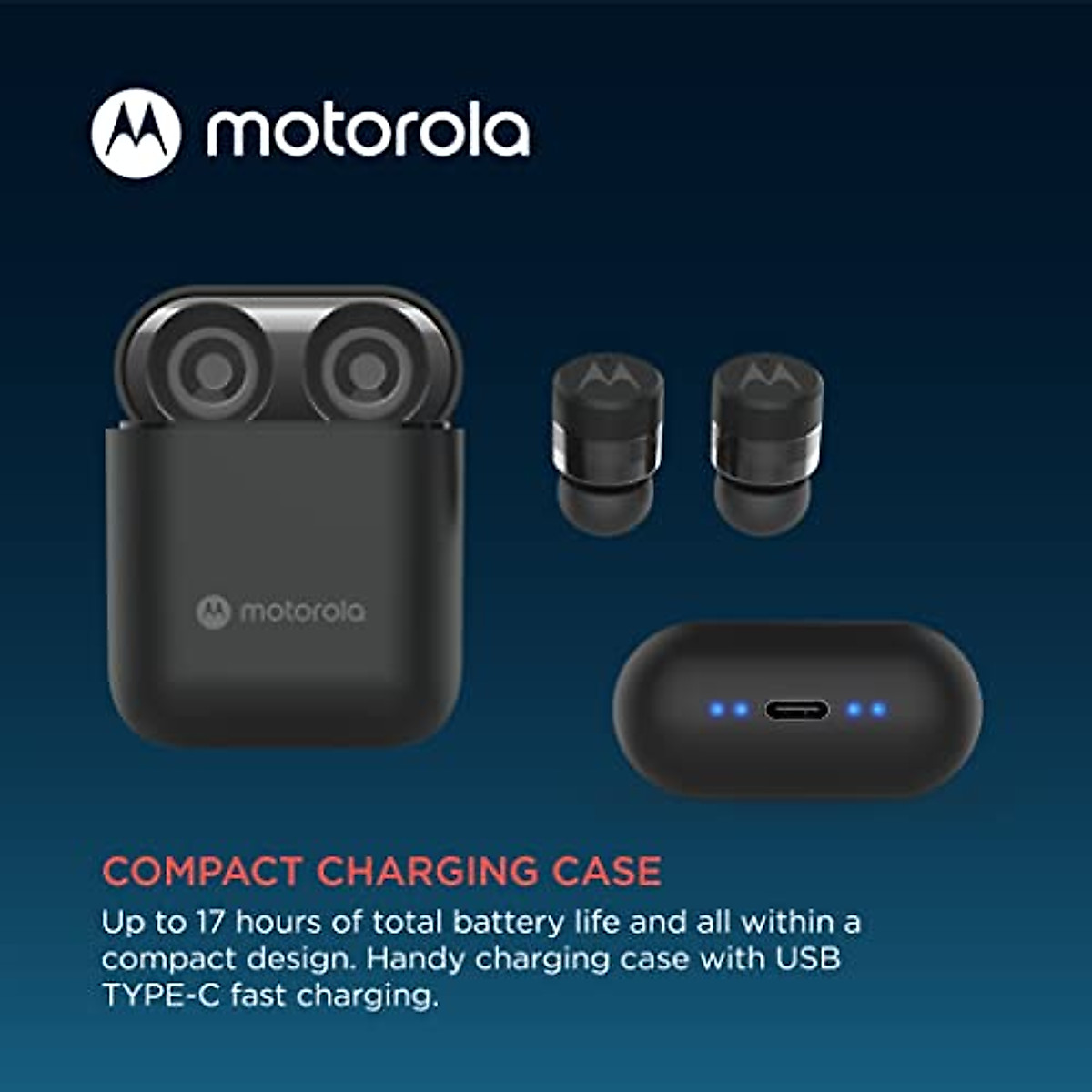 Motorola Moto Buds 120 - True Wireless Bluetooth Earbuds with Microphone & Compact Charging Case - IPX5 Water Resistant, Voice & Smart Touch-Control, Lightweight Comfort-Fit, Clear Sound - Black