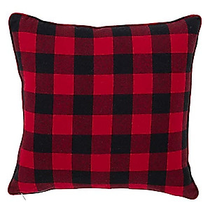 SARO LIFESTYLE La Neige Collection 100% Cotton Buffalo Plaid Snowflake Pillow with Down Filling, 18"