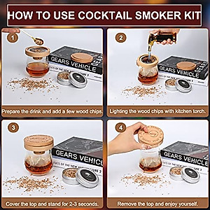 Adoay Cocktail Smoker Kit, Drink Smoker Gifts for Men w/4 Wood Chips/Torch/Whiskey Stones, Old Fashioned Smoker Kit Smoker Accessories for Whisky Smoker Bar Set Birthday Gifts