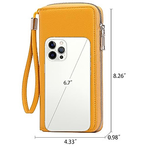 GOIACII Womens Wallet RFID Blocking Leather Zip Around Wallet Large Capacity Long Purse Credit Card Clutch Wristlet