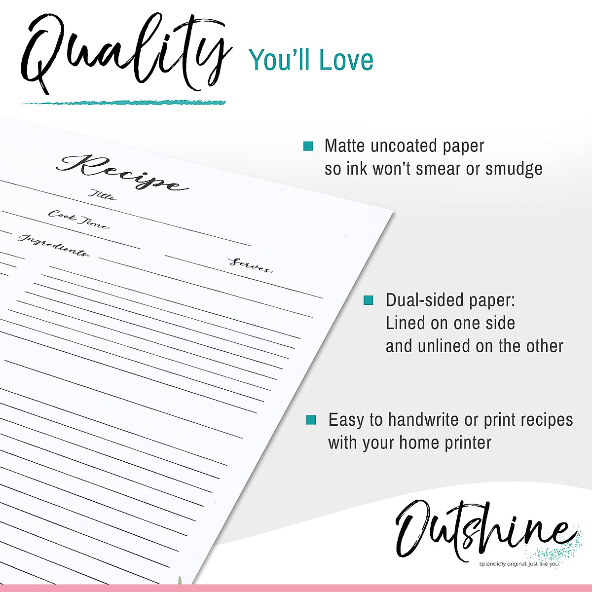 Outshine Premium Recipe Paper for 8.5" x 11" Recipe Binders, Sunflower Design (50 Sheets) | Refill Pages for Recipe Binder | No-Smear Matte Paper | Great Gift for Mom, Sister, Daughter, Friend